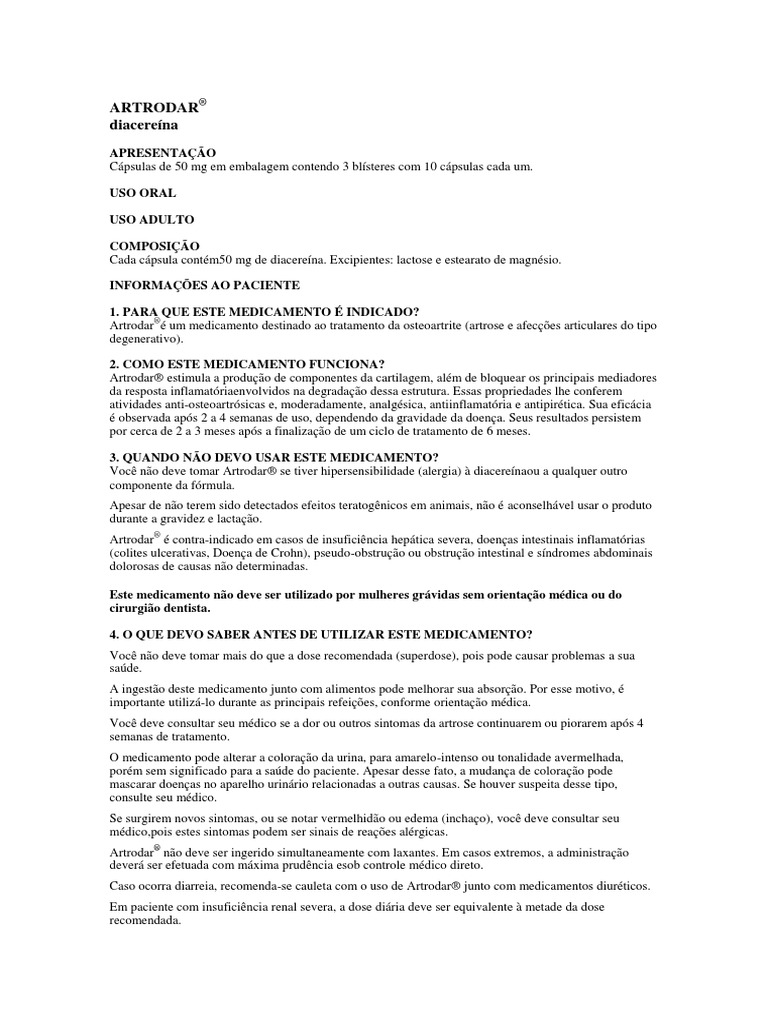 Bula - Artrodar | PDF | Osteoartrite | Droga farmacêutica