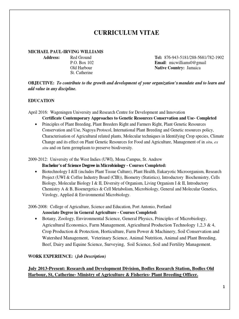 Curriculum Vitae June 2016 | PDF | Plant Breeding | Conservation Biology