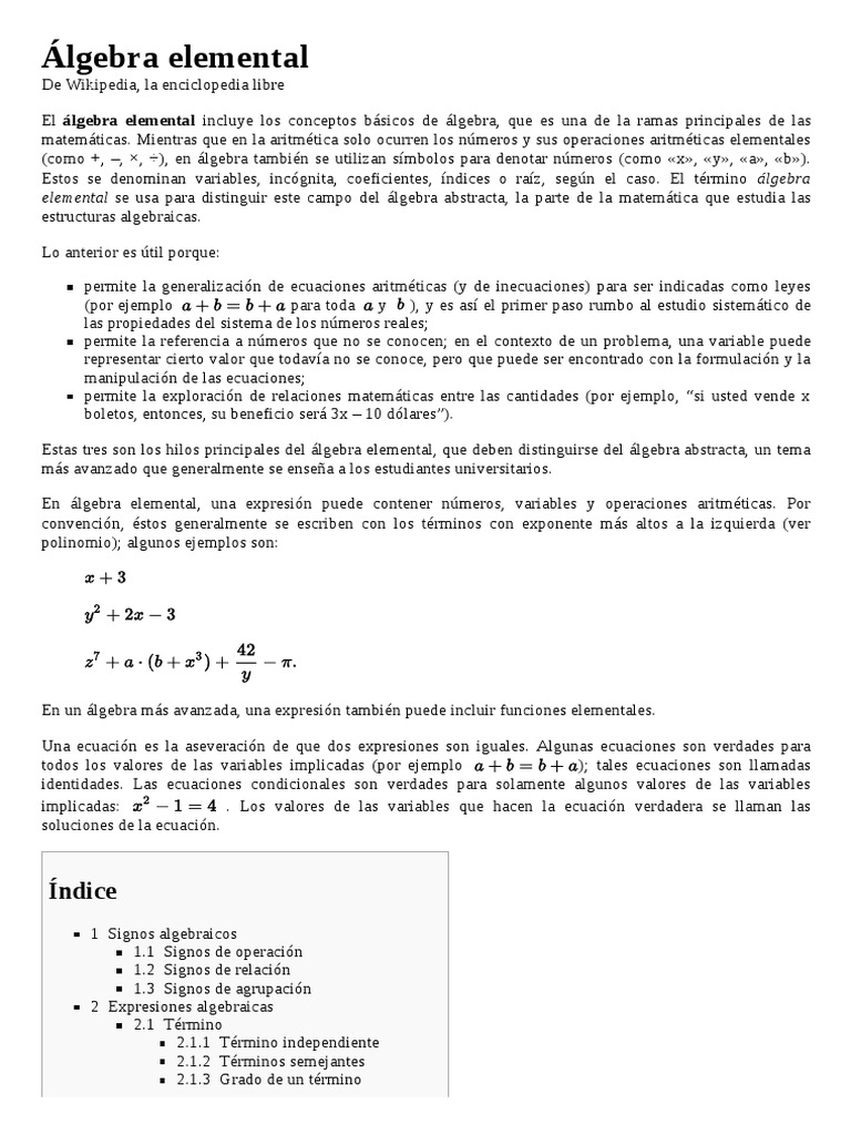 Álgebra Elemental PDF | PDF | Análisis matemático | Álgebra