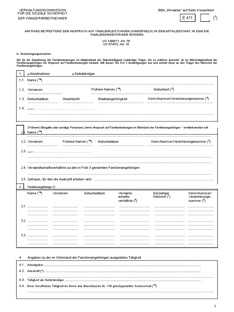 Formular E 411 | PDF