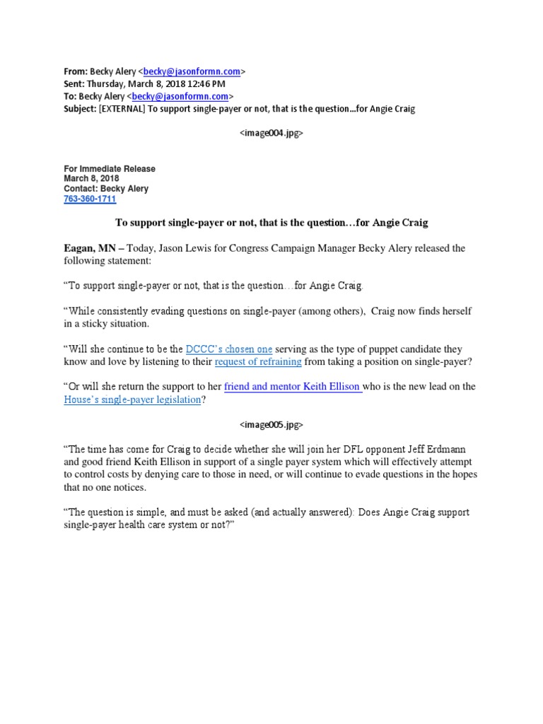 Angie Craig's Stance on Single-Payer | PDF | Social Science