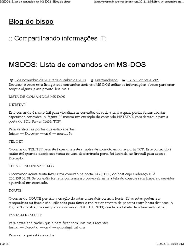 Uma lista abrangente de comandos úteis do MS-DOS | PDF | Porta (rede de computadores) | DOS
