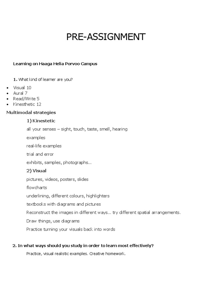 Pre-Assignment Learning Strategies | PDF