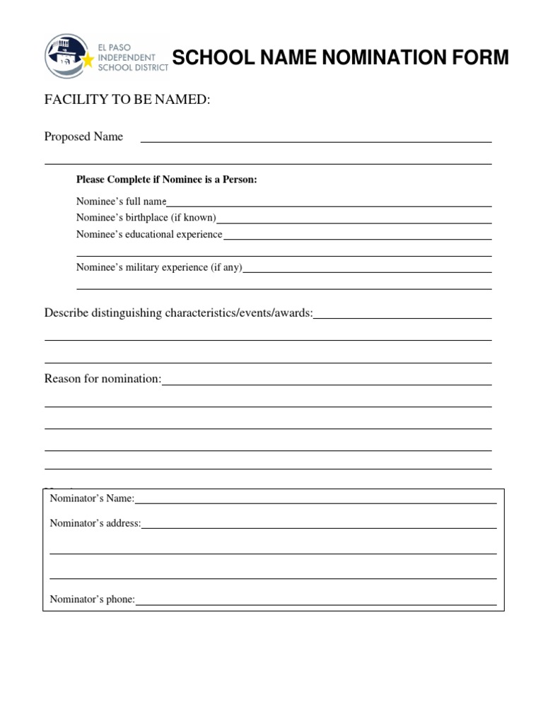 School Name Nomination Form | PDF