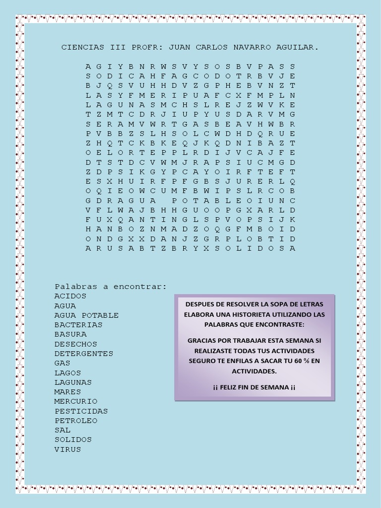 Sopa de Letras: Contaminación del Agua | PDF