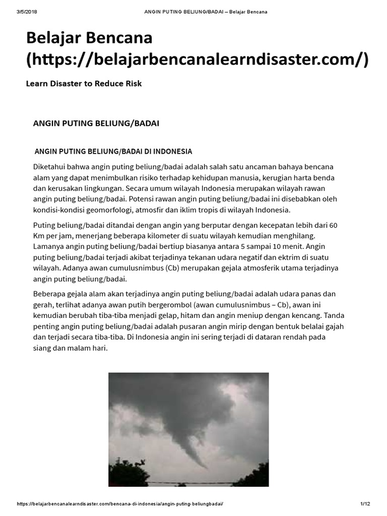 Angin Puting Beliung - Badai - Belajar Bencana | PDF