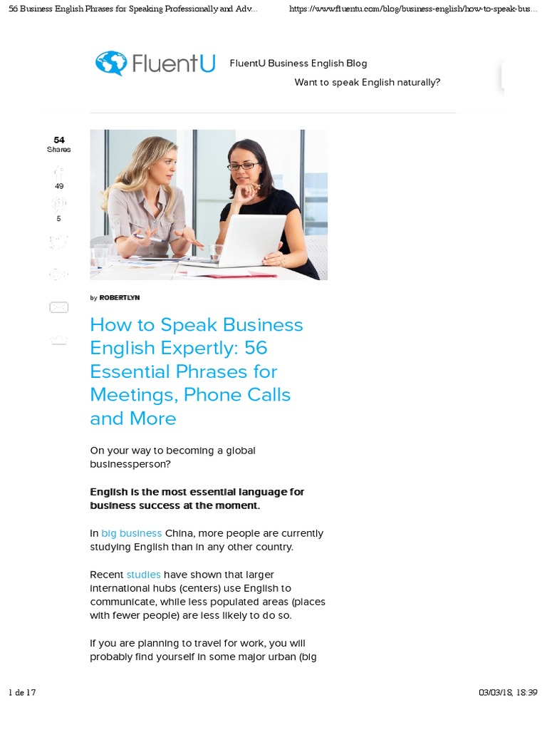 56 Business English Phrases For Speaking Professionally | PDF ...