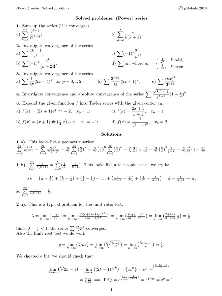 (Power) Series: Solved Problems Phabala 2010 | PDF | Real Analysis | Calculus