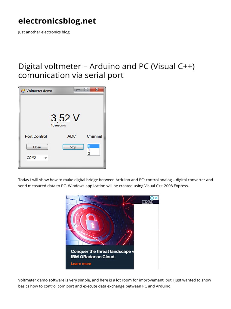 Digital Voltmeter - Arduino and PC (Visual C++) Comunication Via Serial Port | PDF | Analog To ...