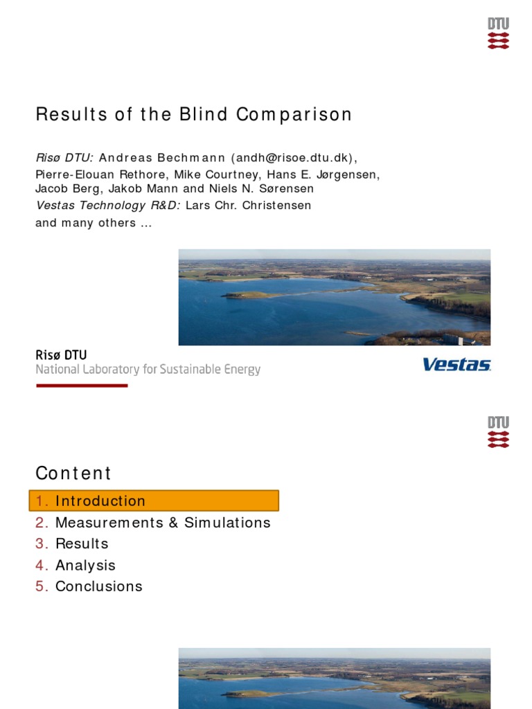 Results Of The Blind Comparison Risø Dtu Andreas Bechmann Andh Risoe