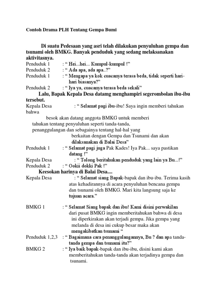 Contoh Drama PLH Tentang Gempa Bumi | PDF