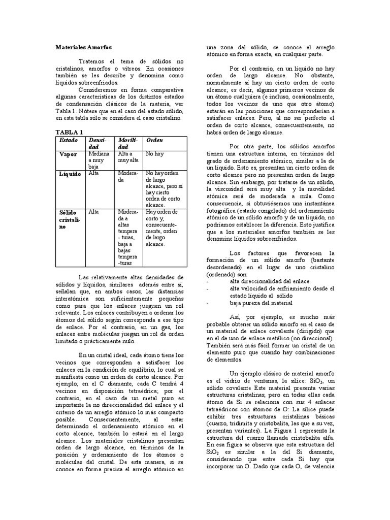 Materiales Amorfos | PDF | Sólido amorfo | Enlace químico