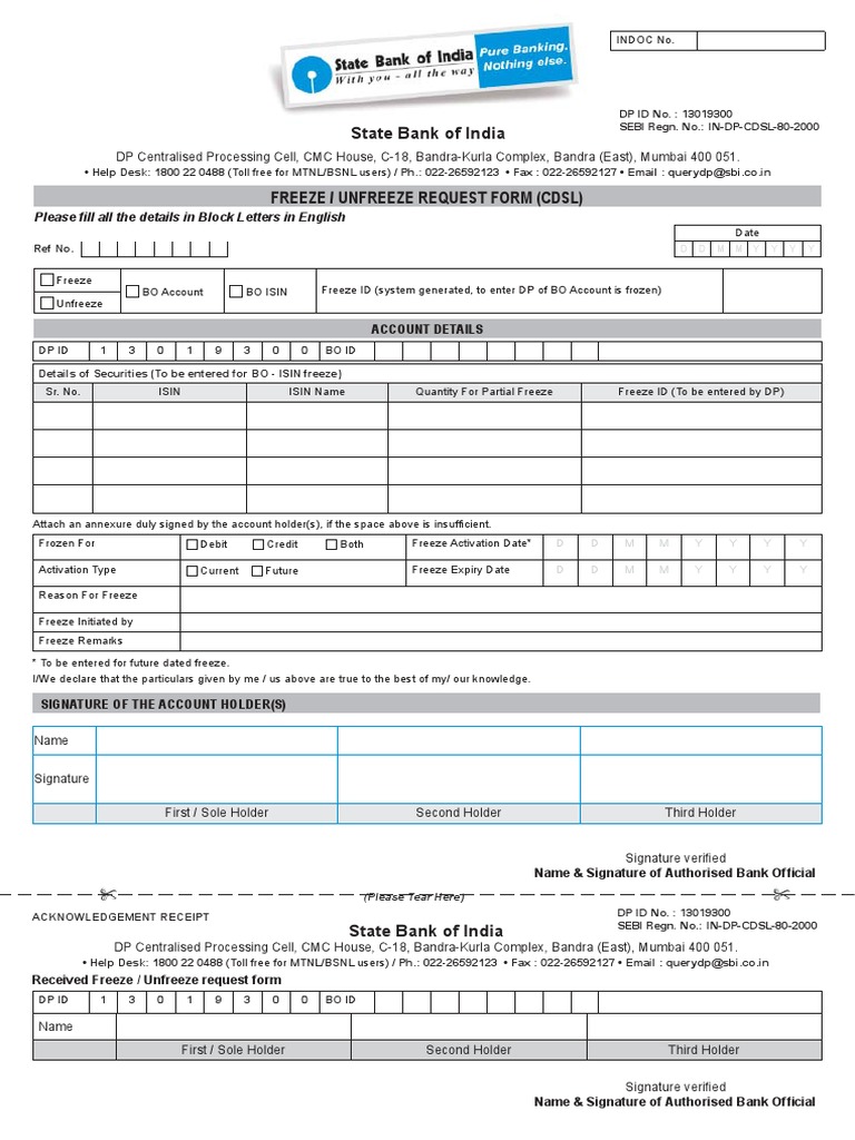 Bank Account Freeze/Unfreeze Form | PDF | Service Industries | Banking