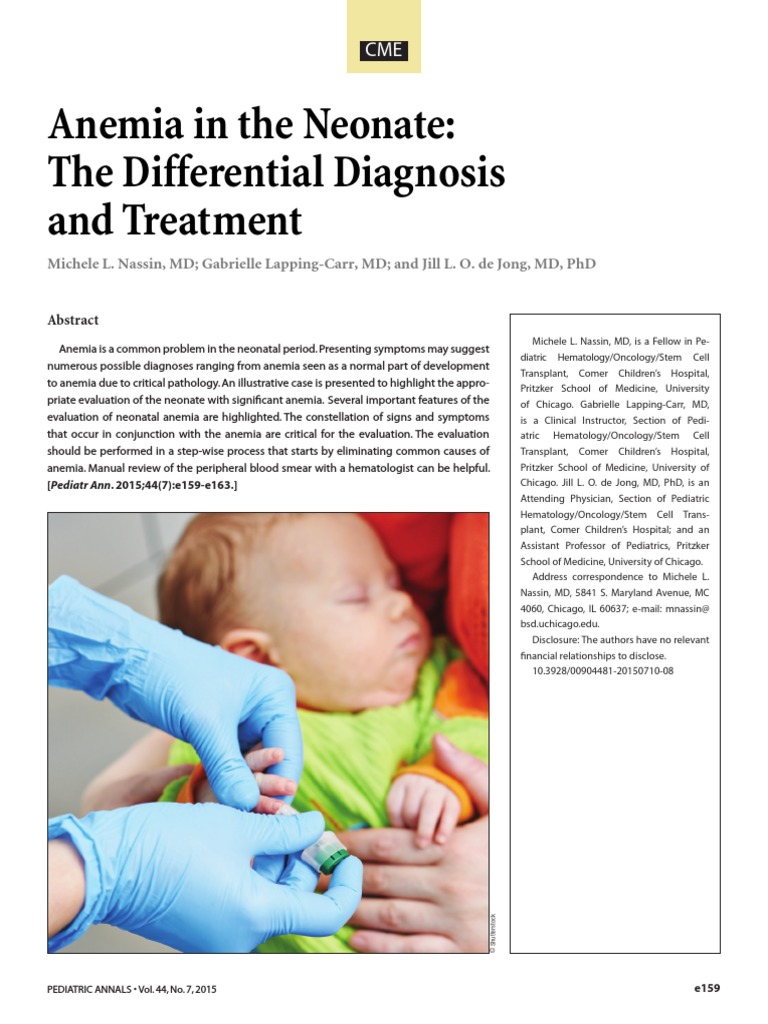 Anemia in The Neonate The Differential Diagnosis and Treatment | PDF ...