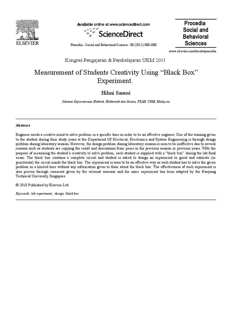 Measurement of Students Creativity Using "Black Box" Experiment | PDF ...