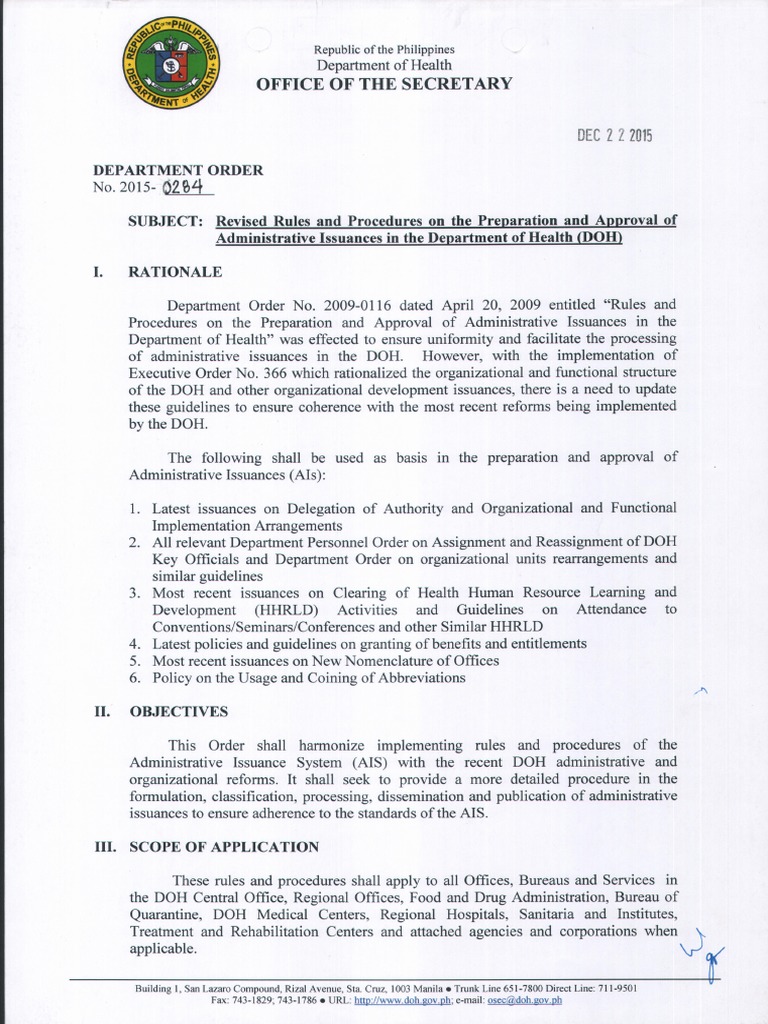 Department of Health - Department Order 2015-0284 | PDF | Repeal ...
