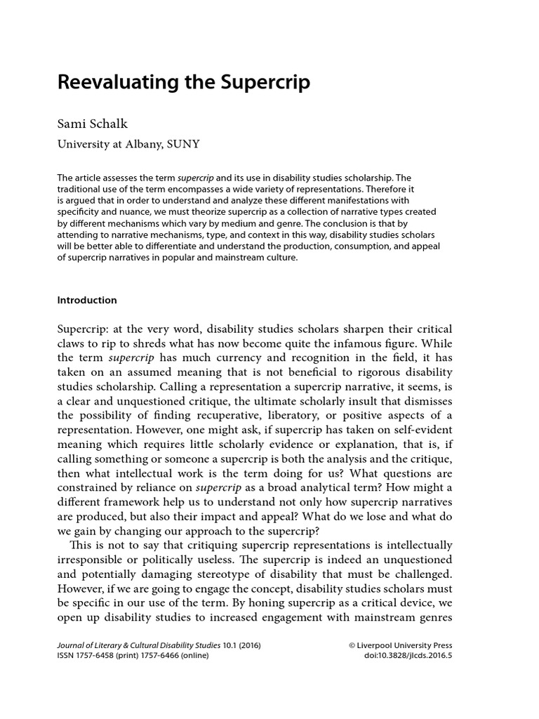 SCHALK. Reevaluating The Supercrip | PDF | Disability | Genre