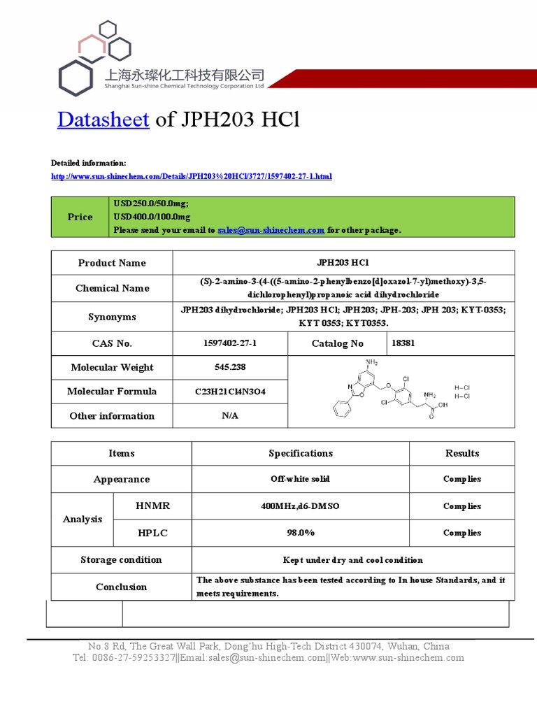 Datasheet of JPH203 HCL - CAS 1597402-27-1 | PDF
