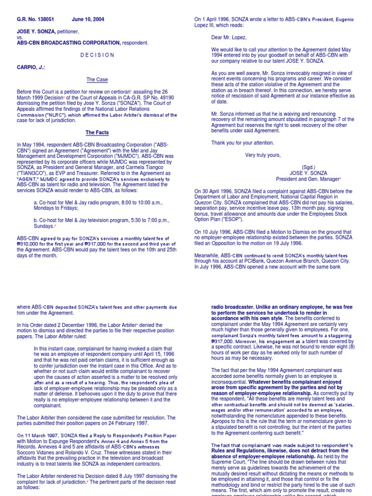 3 Labor Cases | PDF | Independent Contractor | Employment