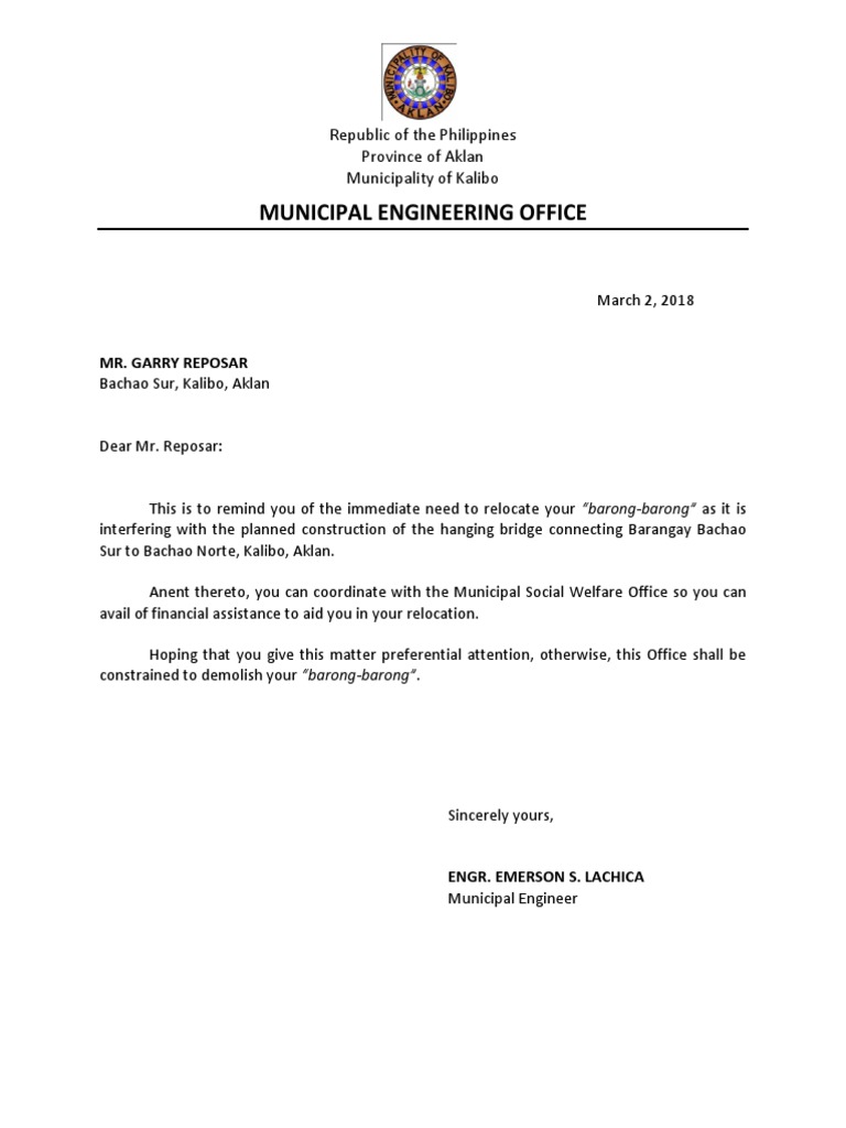 Municipal Engineering Office: Mr. Garry Reposar | PDF