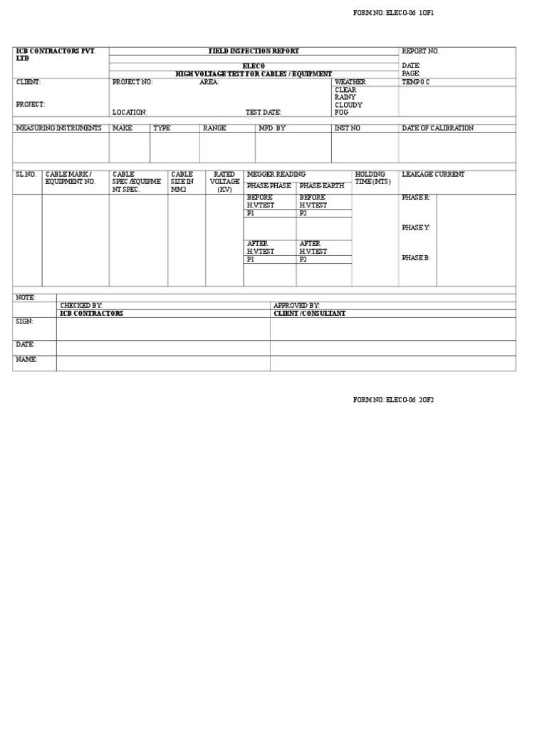 Test Formates (HV Cable Test) | PDF | Electrical Engineering | Electricity