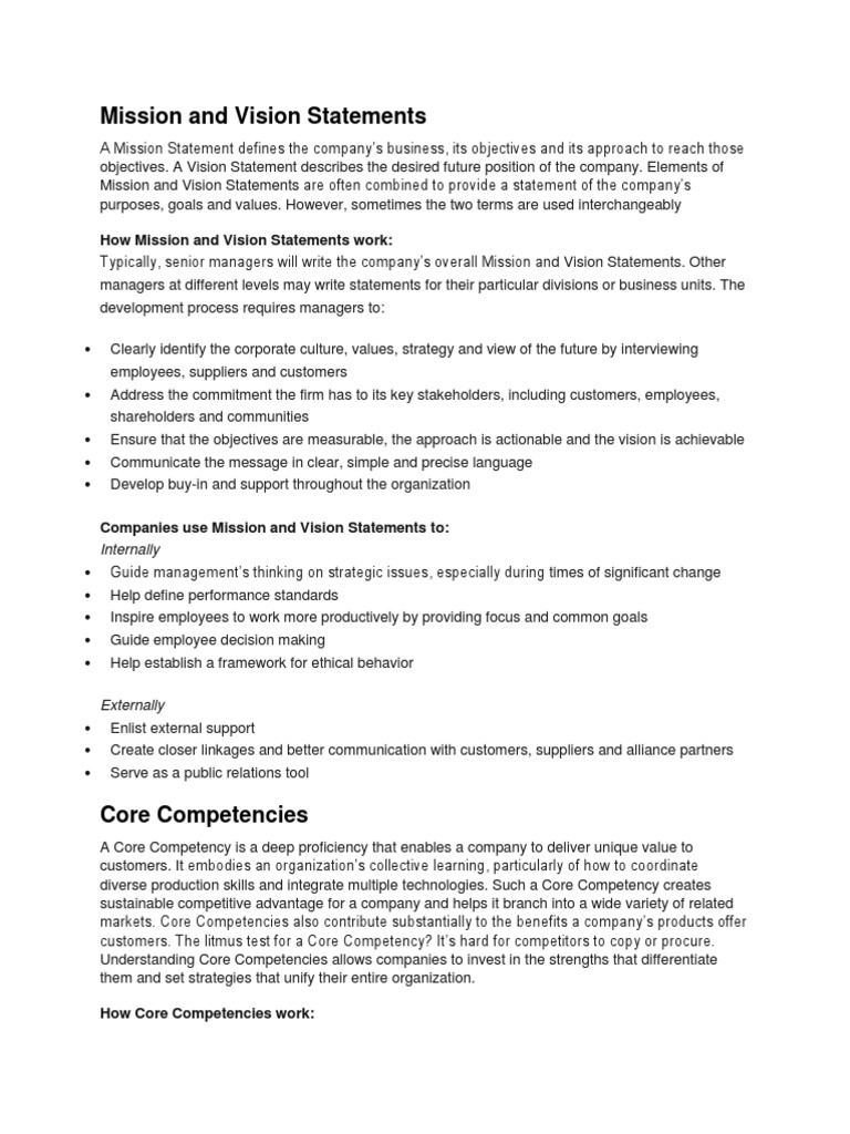 Mission and Vision Statements | PDF | Competence (Human Resources ...