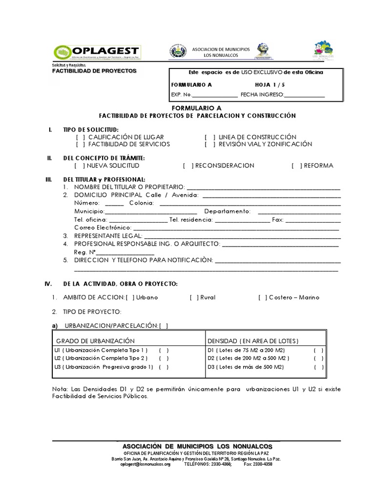 Formulario A y A1 Oplagest - Factibilidad de Proyectos de Parcelación y ...