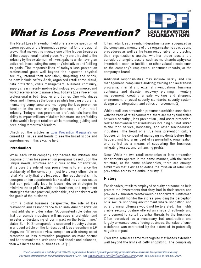 What Is Loss Prevention PDF | PDF | Risk Management | Occupational ...