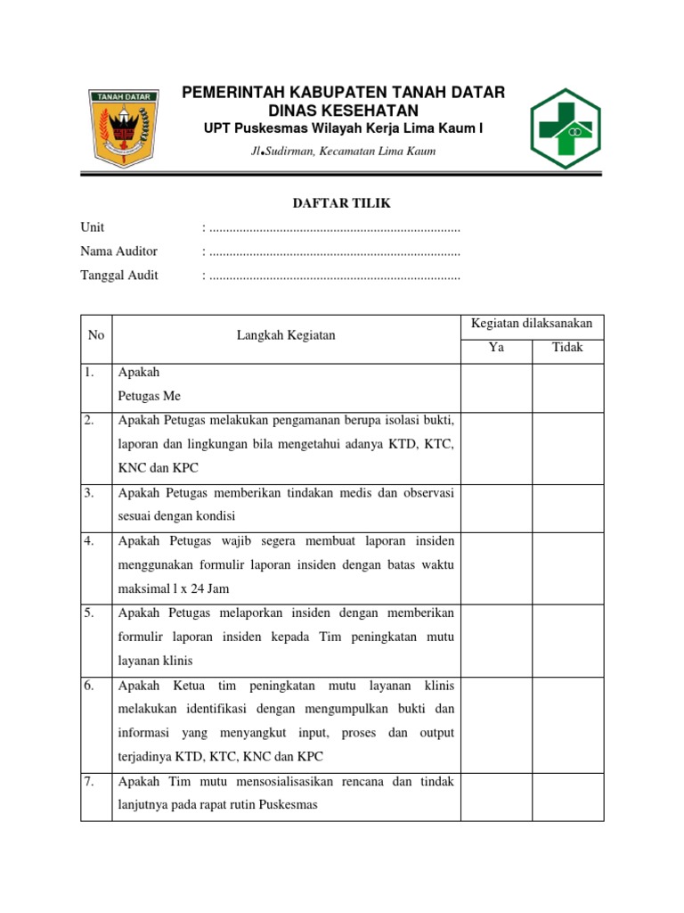 Contoh Daftar Tilik | PDF