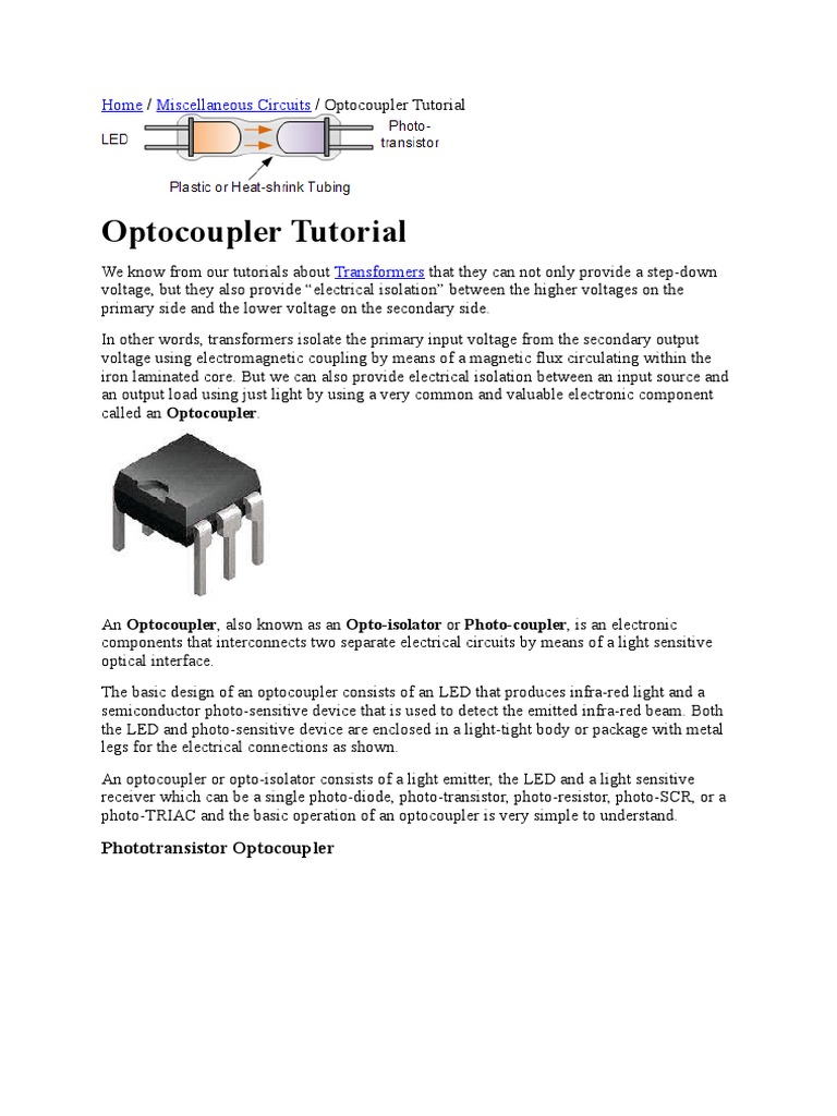 Optocoupler Tutorial: Home Miscellaneous Circuits | PDF | Switch ...