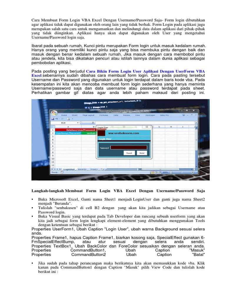 Cara Membuat Form Login VBA Excel Dengan Username | PDF