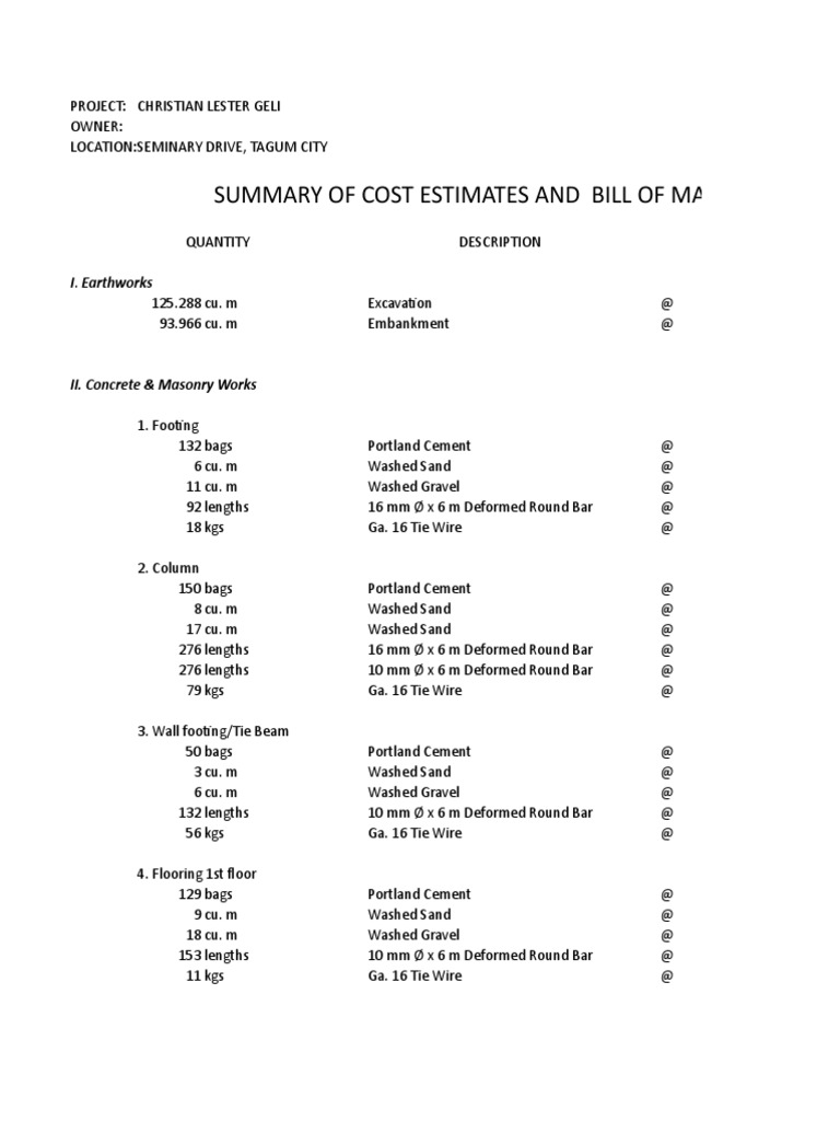 Concrete Work Cost Estimate Summary | PDF