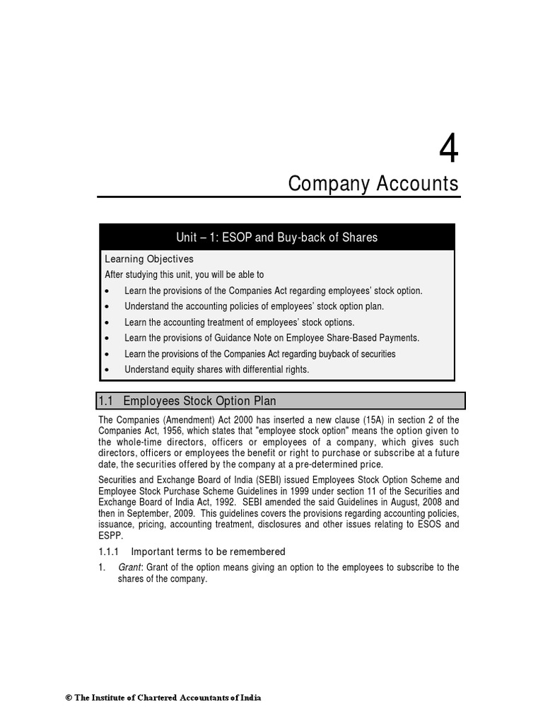 Chapter 4 Company Accounts 3 | PDF | Employee Stock Option | Vesting