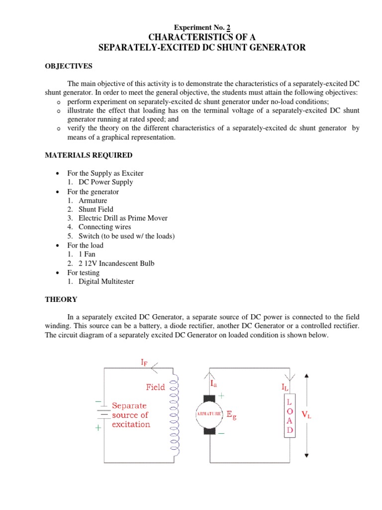 Characteristics of A Separately-Excited DC Shunt Generator: Experiment No. 2 | PDF | Electric ...