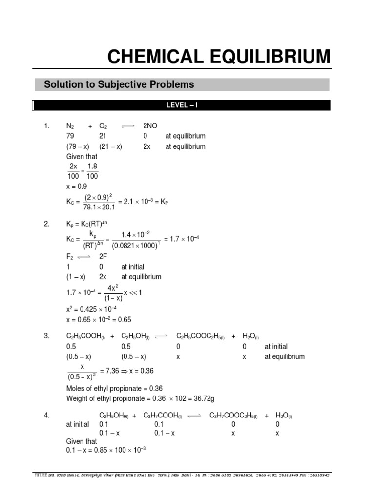 Chemical Equilibrium: Solution To Subjective Problems | PDF | Chemical ...