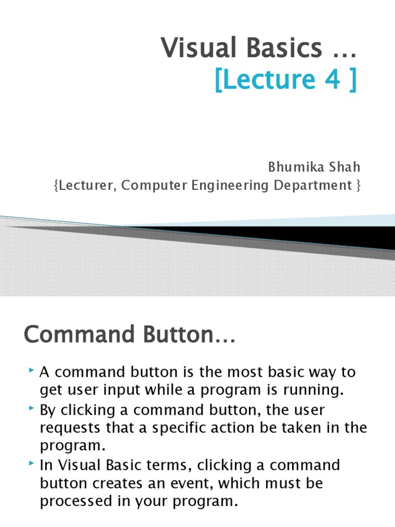 Visual Basics : (Lecture 4) | PDF | Button (Computing) | Computing Platforms