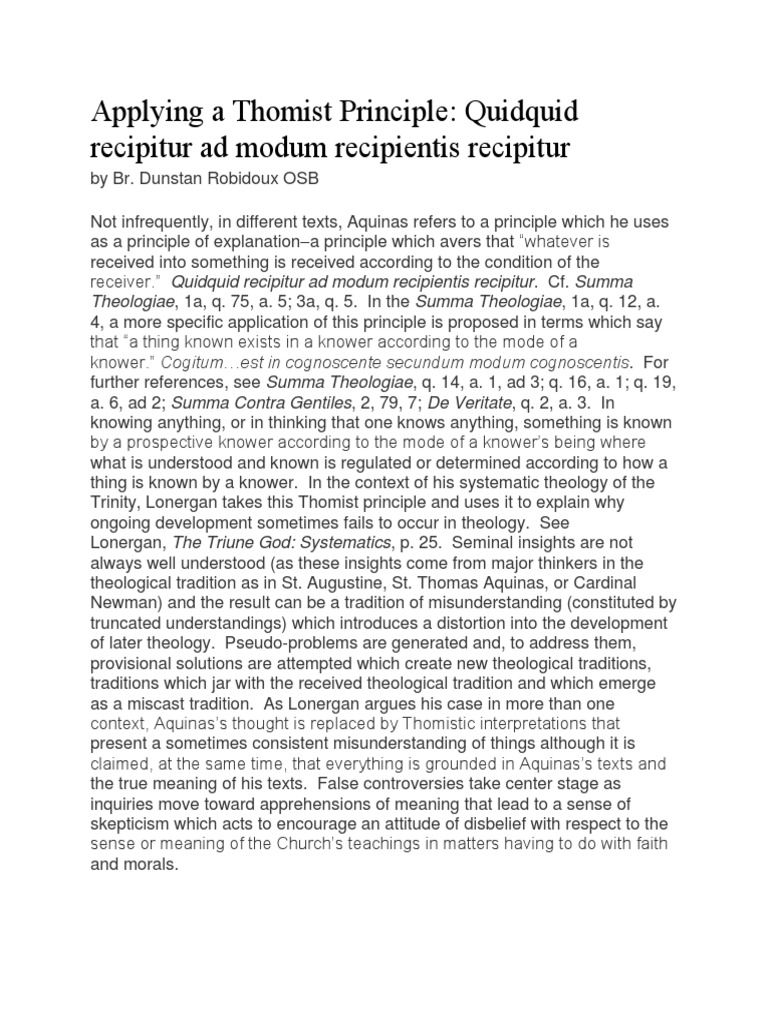 Applying A Thomist Principle | PDF | Thomism | Thomas Aquinas