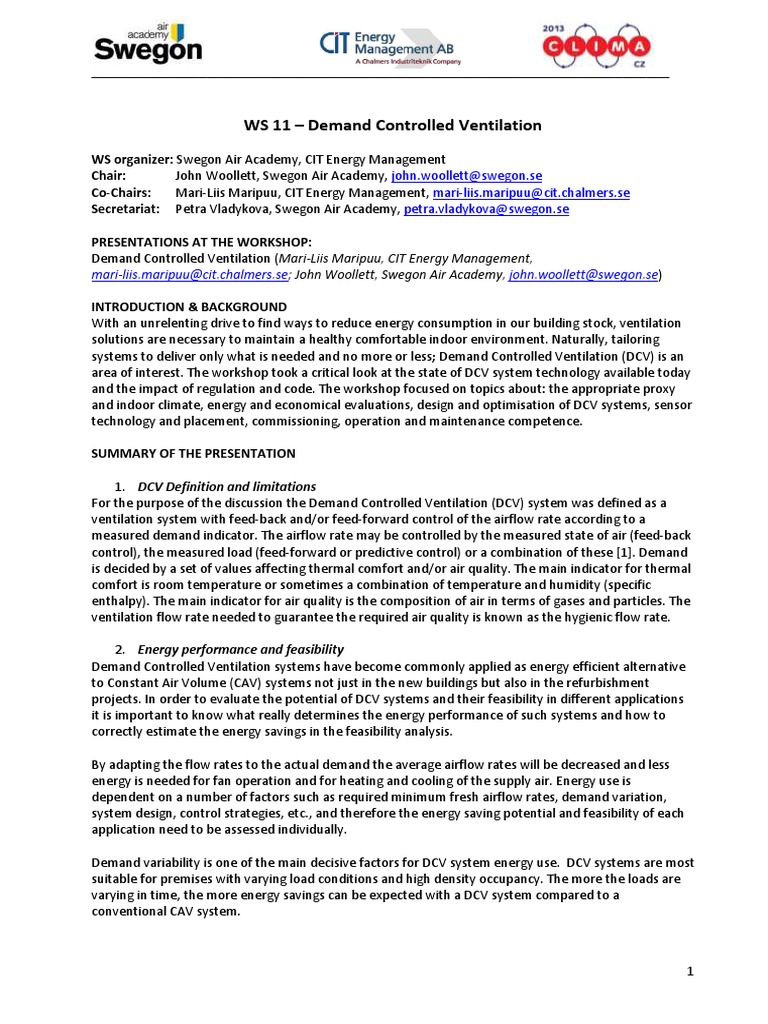 Workshop On Demand Controlled Ventilation at CLIMA 20131 | PDF ...
