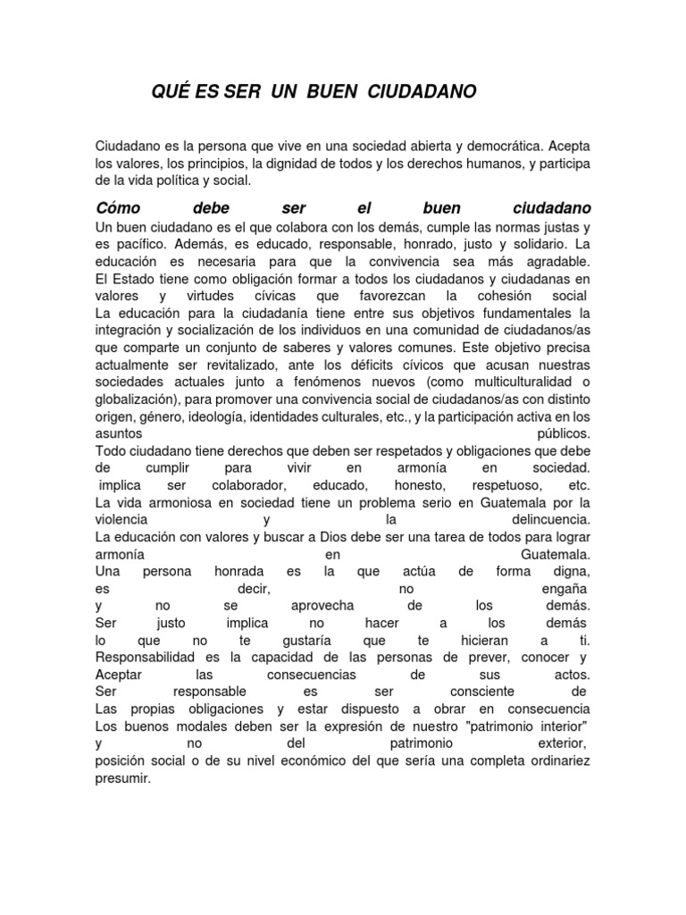 Qué Es Ser Un Buen Ciudadano | PDF | Nación | Ciudadanía