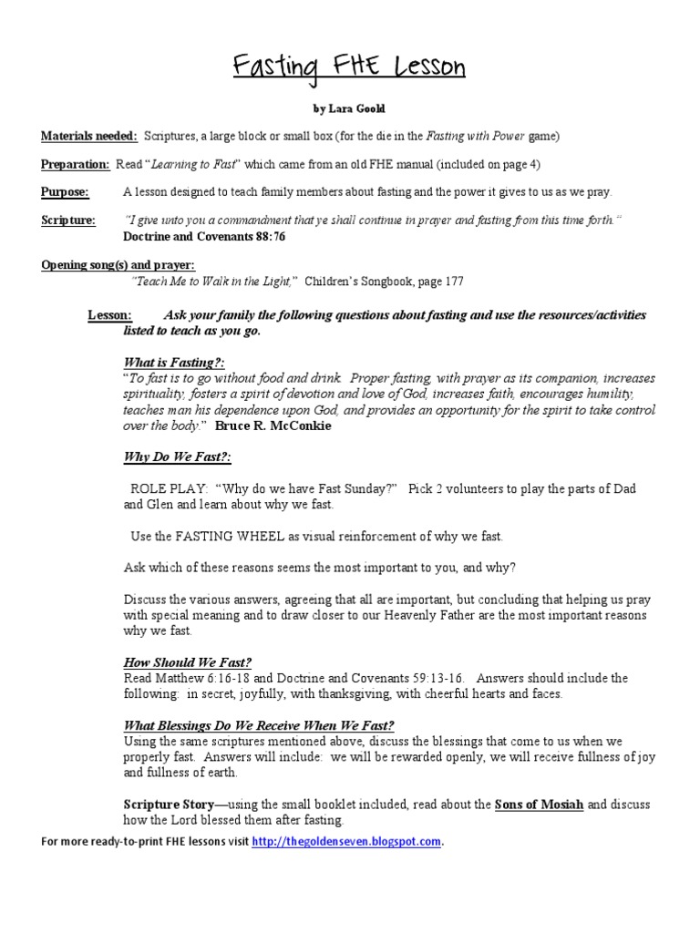 Fasting FHE Lesson | PDF | Fasting | God The Father
