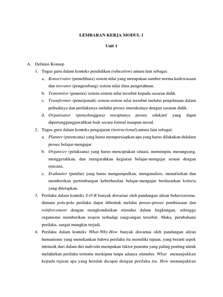 LEMBARAN KERJA MODUL 1 - Psikologi Pembelajaran | PDF | Sains & Matematika