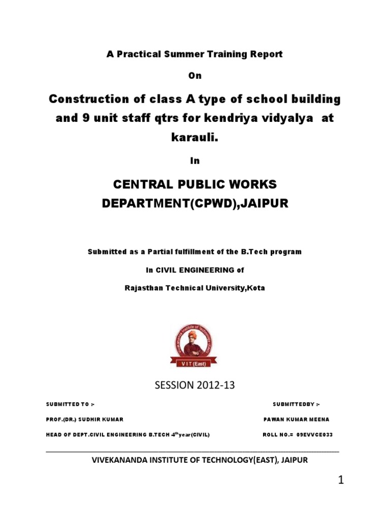 Summer Training Report on School Construction | PDF | Concrete | Materials