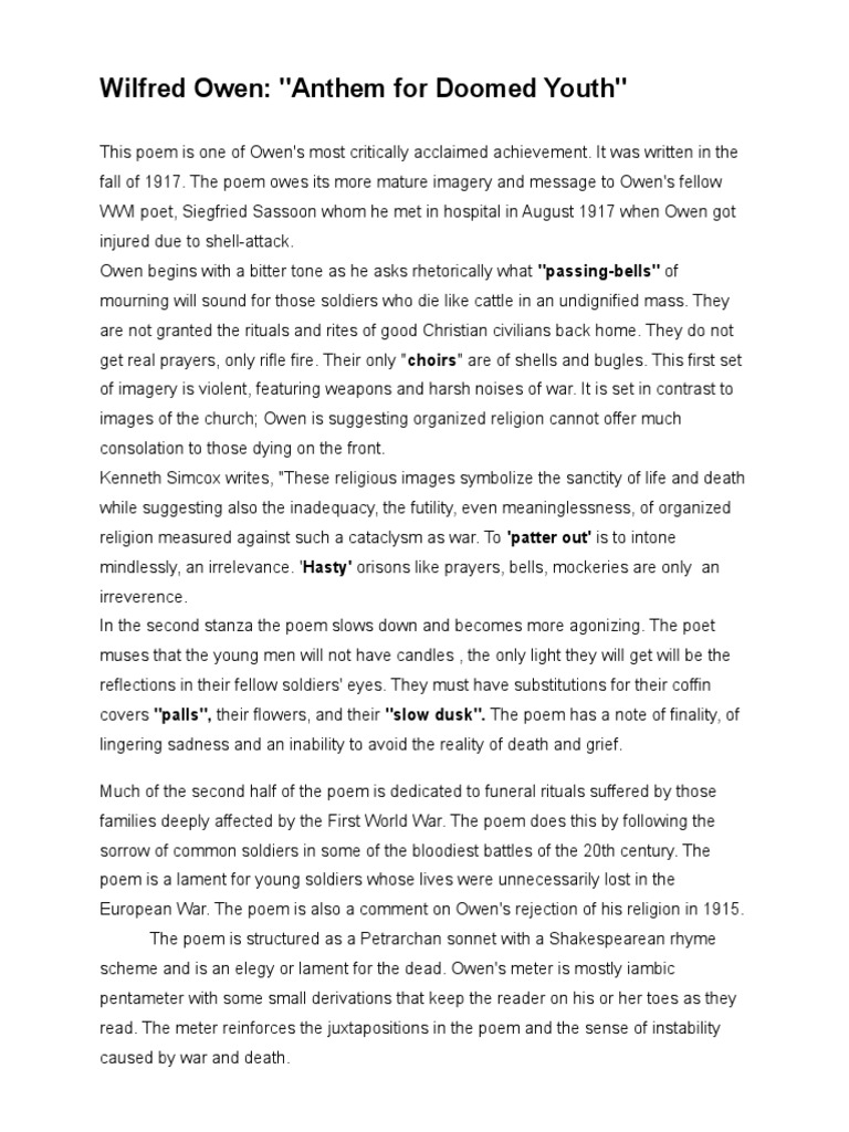 Wilfred Owen: "Anthem For Doomed Youth" | PDF