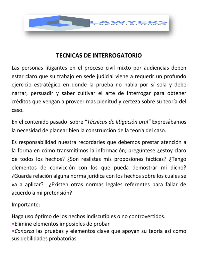 Tecnicasde Interrogatorio y Contra-Interrogatorio (Parte 1) | PDF ...