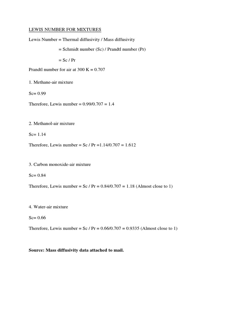 Lewis Number Calculations for Gas Mixtures | PDF | Teaching Methods ...