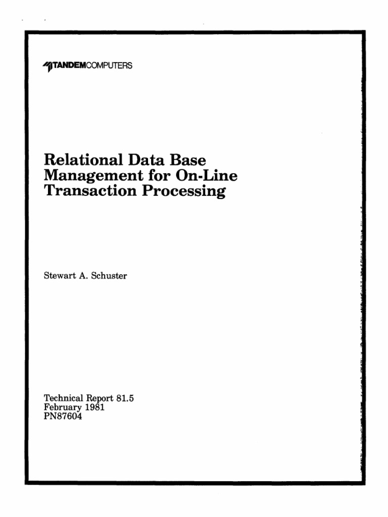 Relational Data Base Management For On-Line Transaction Processing | PDF | Databases ...