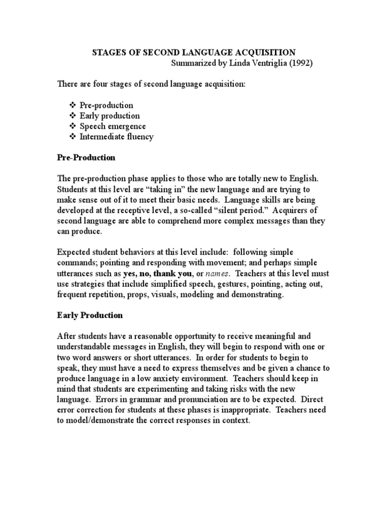 Stages of Second Language Acquisition | PDF | Language Acquisition | Second Language