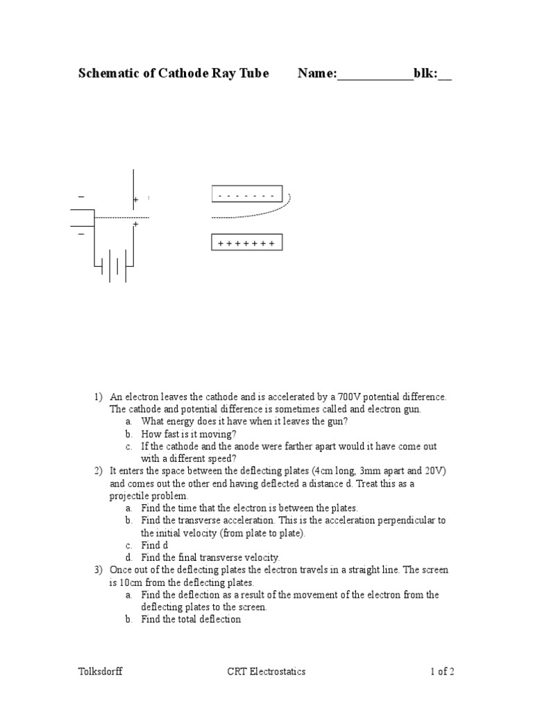 CRT Practice Problems | PDF | Cathode Ray Tube | Electron