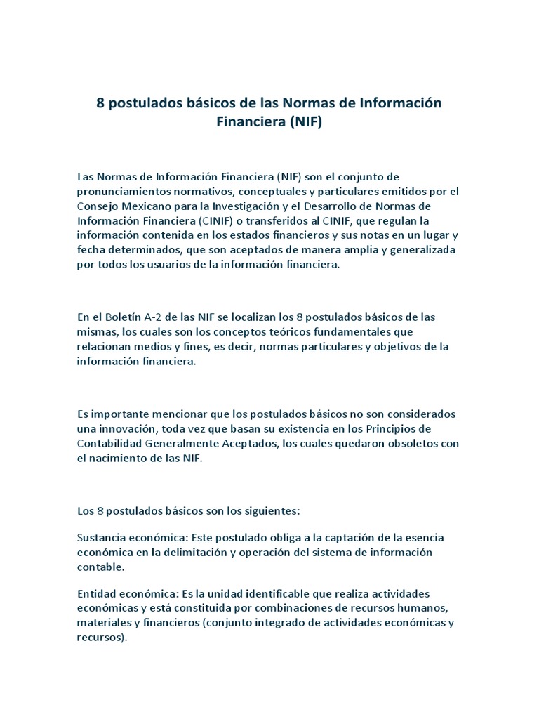 Nif 8 Postulados | PDF | Contabilidad | Business