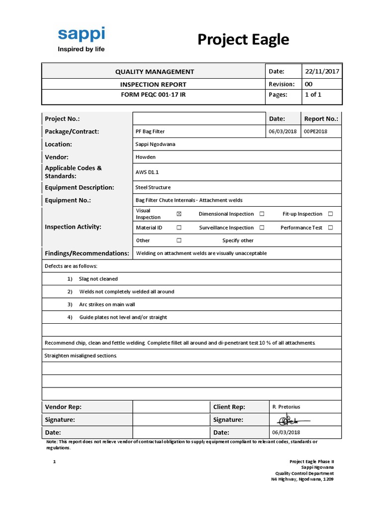 Inspection Report 008PE2018 Howden | PDF | Welding | Construction